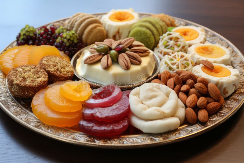 A Traditional Eid Al-Fitr Dessert Platter Stock Illustration ...