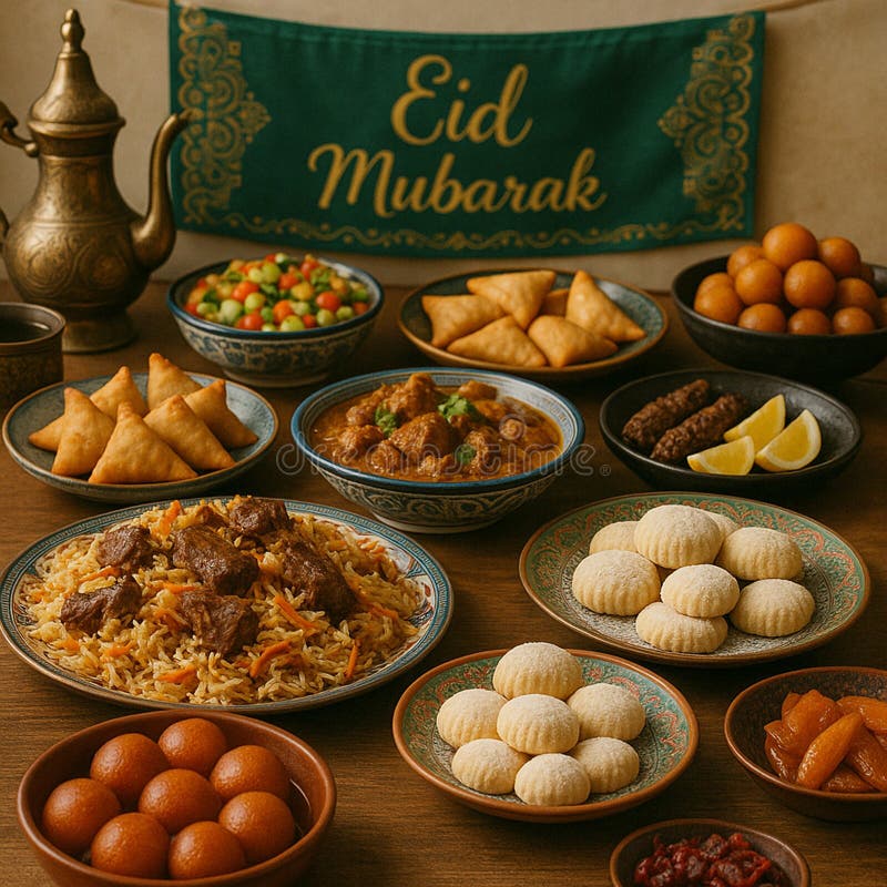 Traditional Eid Table Spread with Savory Dishes and Festive Sweets - AI ...