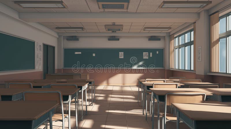 Traditional Empty Classroom with Wooden Desks and Chalkboards Ready ...
