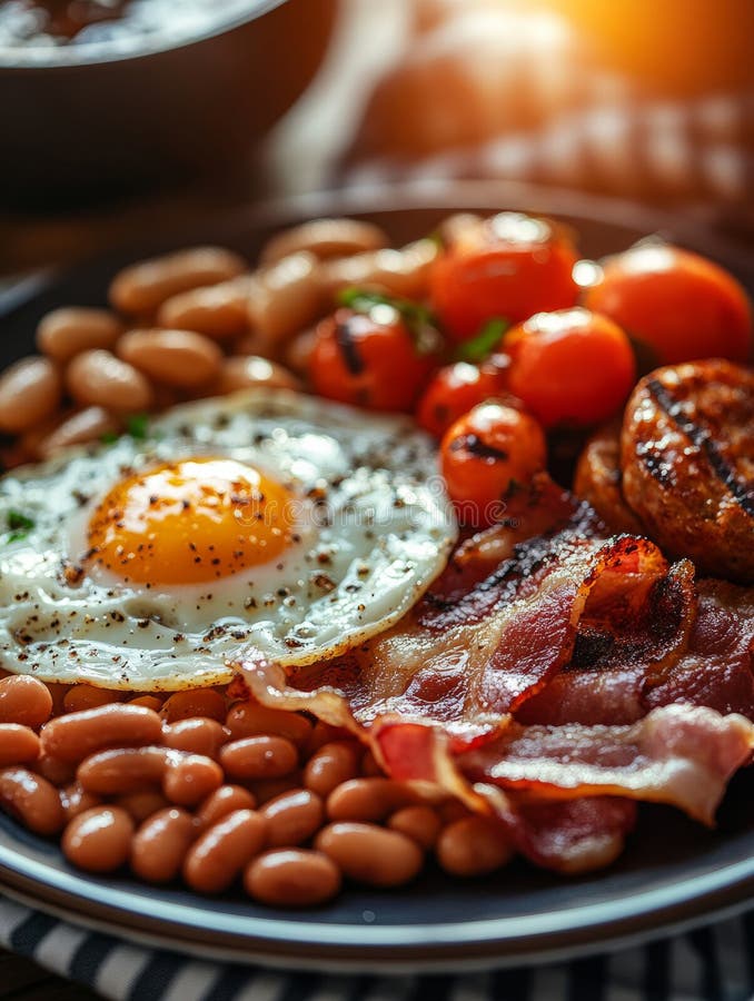 Traditional English Breakfast with Eggs and Bacon. Stock Photo - Image ...