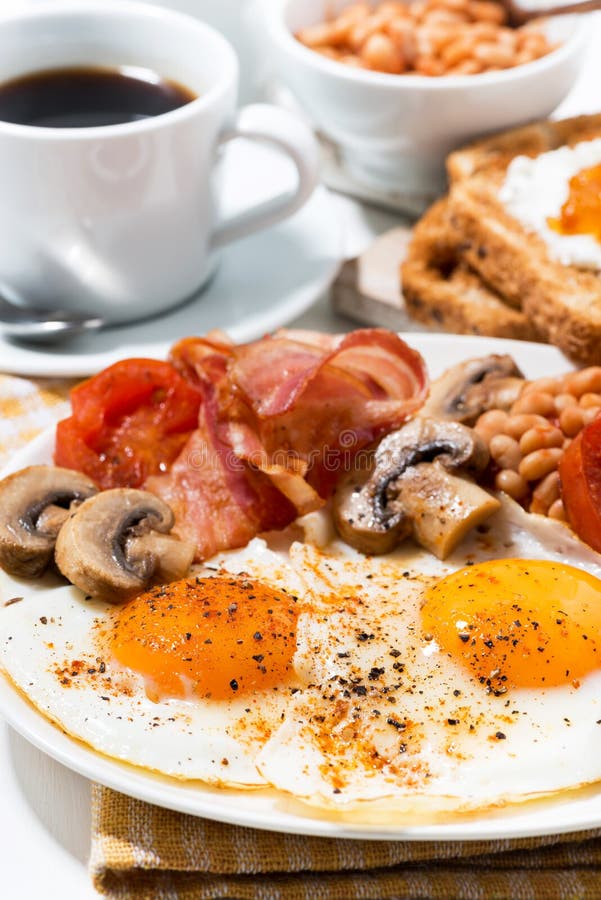 Traditional English Breakfast with Fried Eggs, Bacon, Beans Stock Image ...