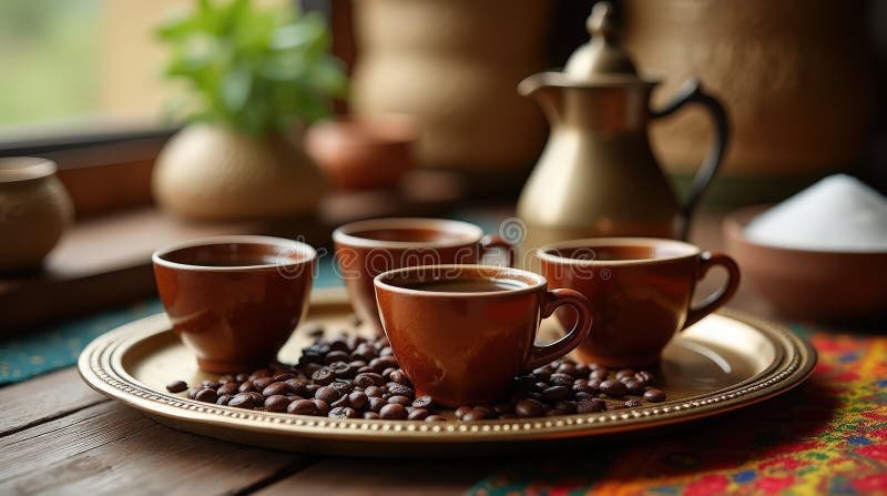 Traditional Ethiopian Coffee Setup with Aromatic Cups and Rich Flavors ...