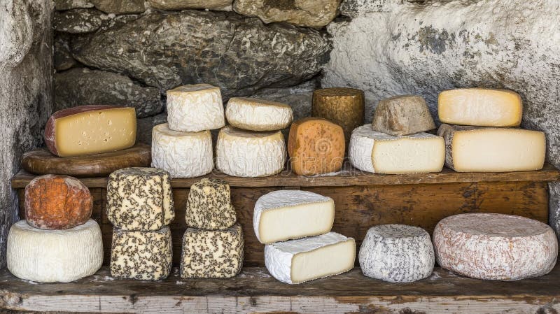 Traditional European Cheese Selection in Rustic Dairy Setting Stock ...