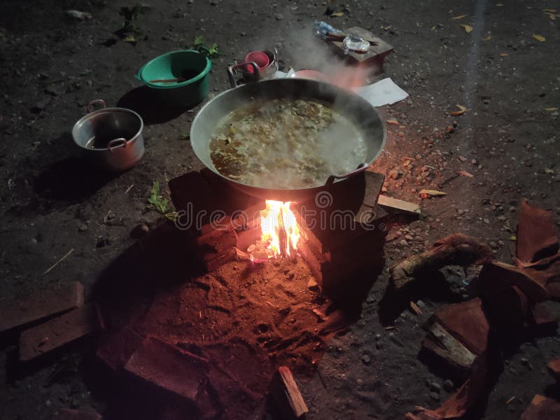Traditional Evening Cooking on Firewood Stock Photo - Image of ...