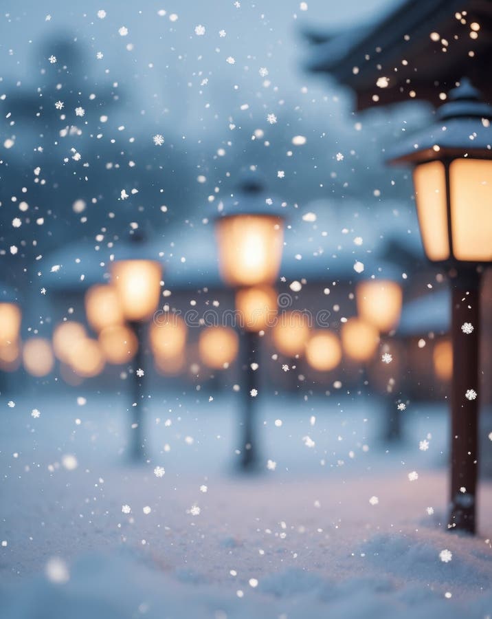 Traditional Evening Lights on Snowy Background Stock Photo - Image of ...