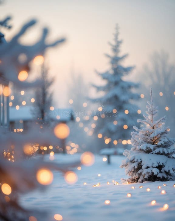 Traditional Evening Lights in a Snowy Setting. Stock Photo - Image of ...
