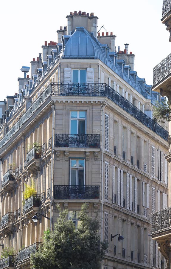 The Traditional Facade of Parisian Building, France. Stock Photo ...