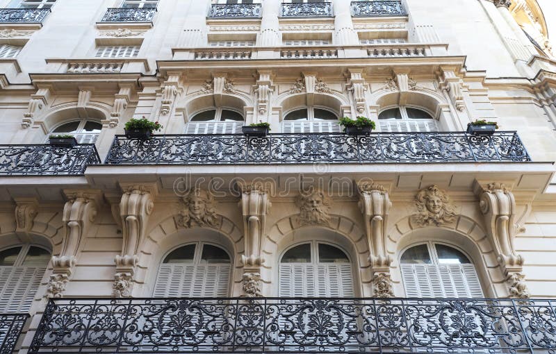 The Traditional Facade of Parisian Building, France. Stock Image ...