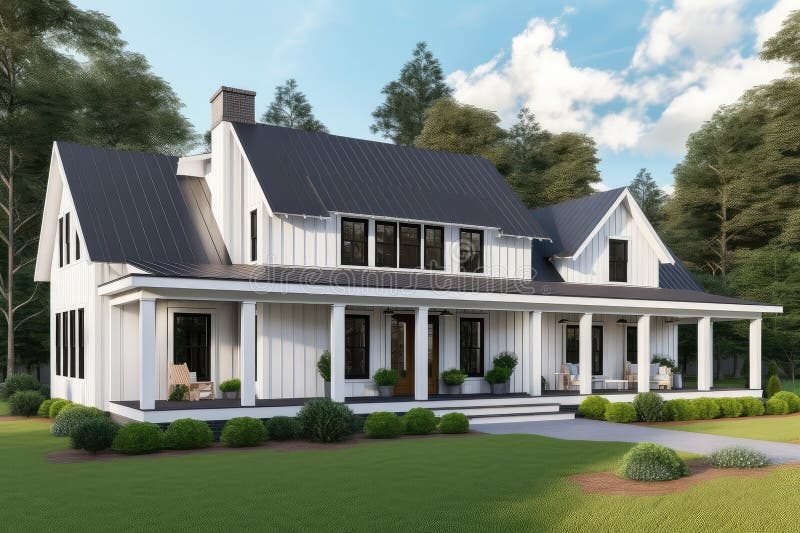 Traditional Farmhouse with Its Rectangular Windows, Wrap-around Porch ...