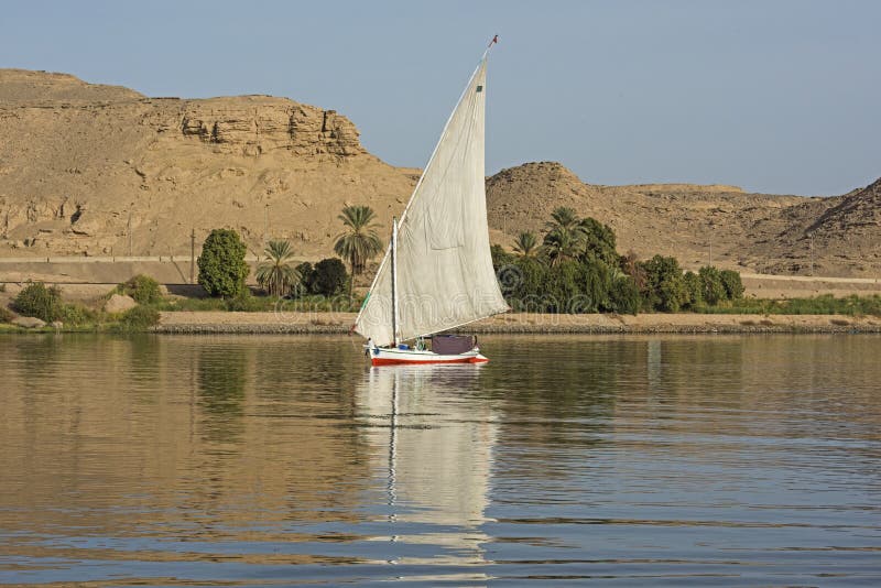 Traditional Felluca Sailing Boat on Nile River at Sunset Stock Image ...