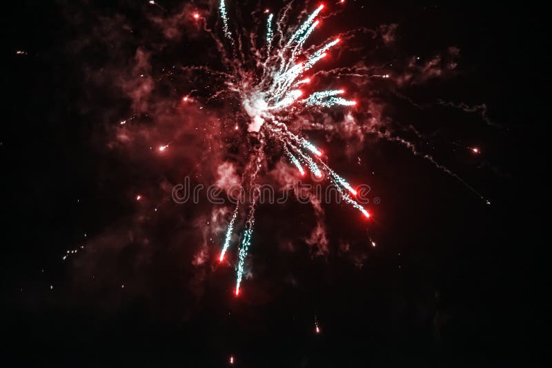 Traditional Festive Fireworks in Dark Night Sky Stock Photo - Image of ...