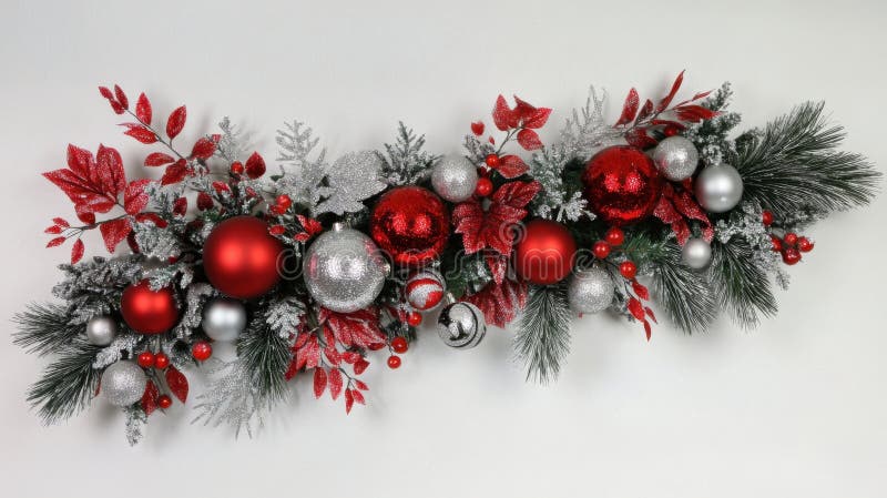 Traditional Festive Garland in Red and Silver Decorations Stock ...