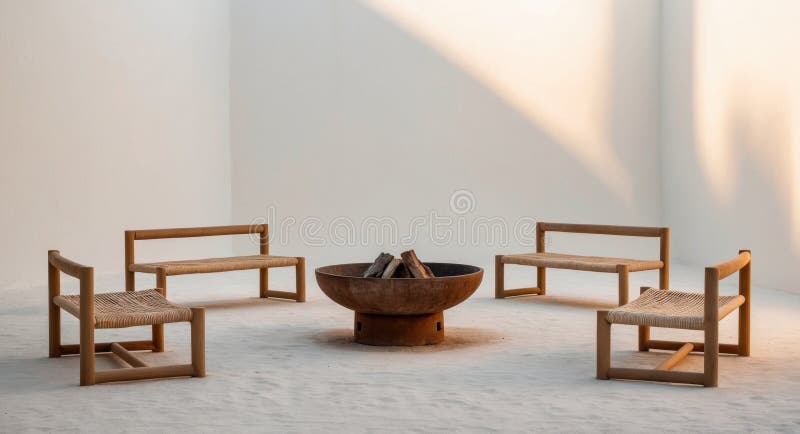 Traditional Fire Pit Surrounded by Woven Benches. Stock Photo - Image ...