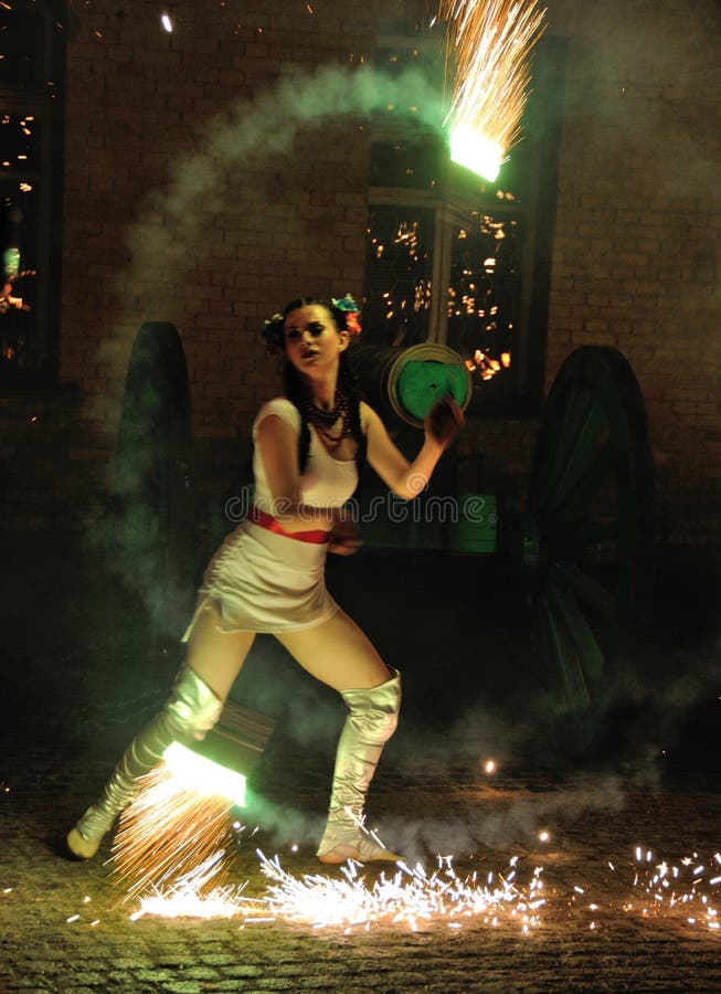 Traditional fire show editorial photo. Image of composition - 31438421