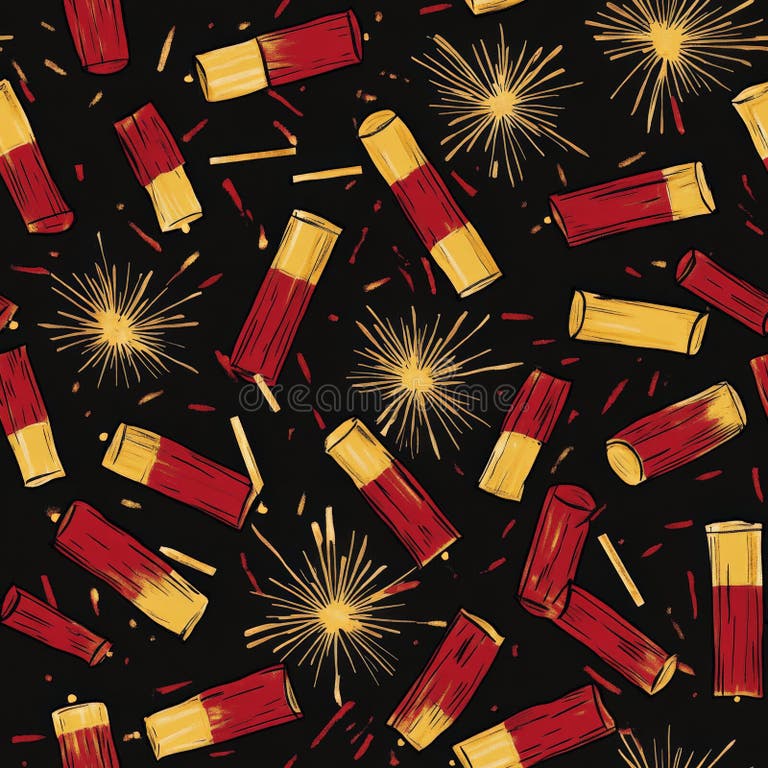 A Traditional Firecracker Pattern with Red and Gold Exploding Cylinders ...