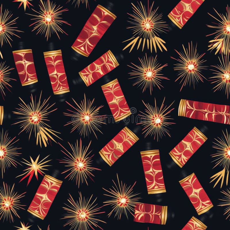 Traditional Firecracker Pattern Red Gold Exploding Cylinders Stock ...