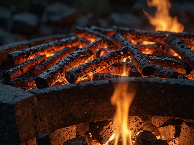A Traditional Firepit Grill Glowing with Embers Cooking. Stock Photo ...