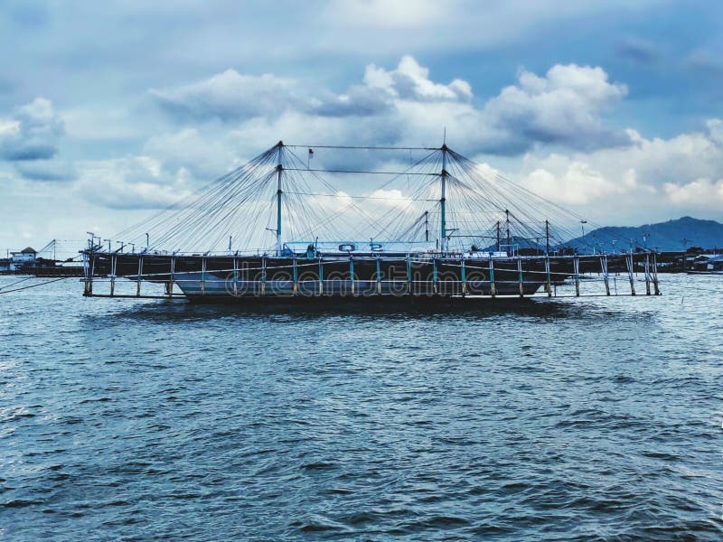 Traditional Fishing Boat Net Moored at Tanjung Ringgit Harbor Stock ...