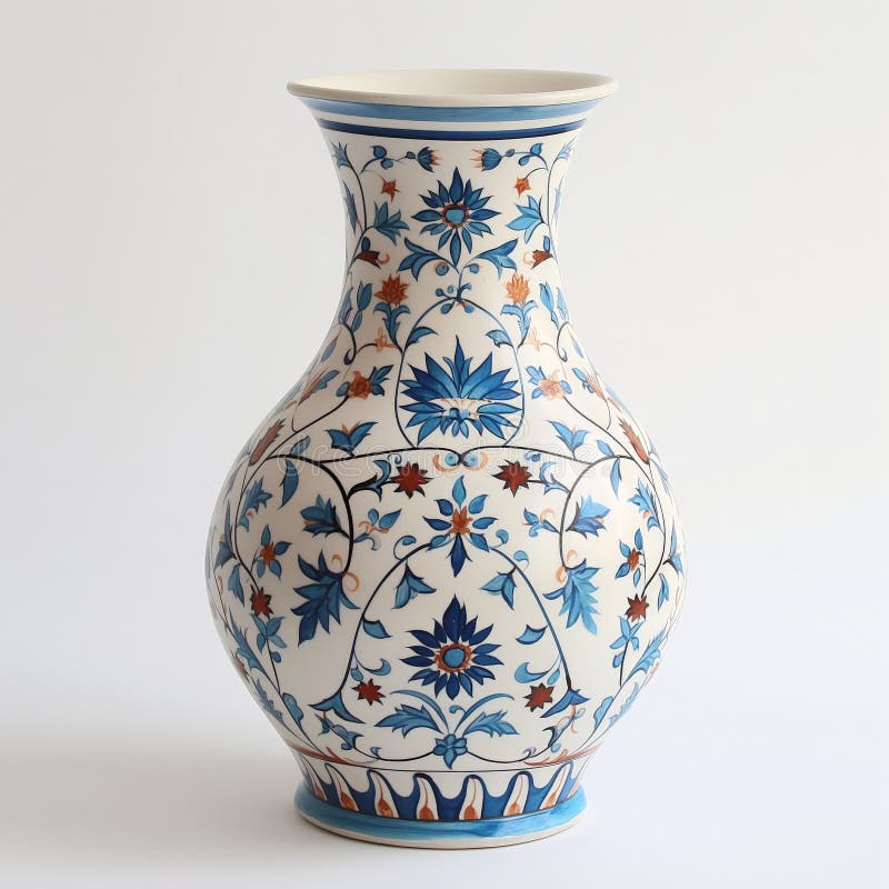Traditional Floral Ceramic Vase on White Background Stock Photo - Image ...