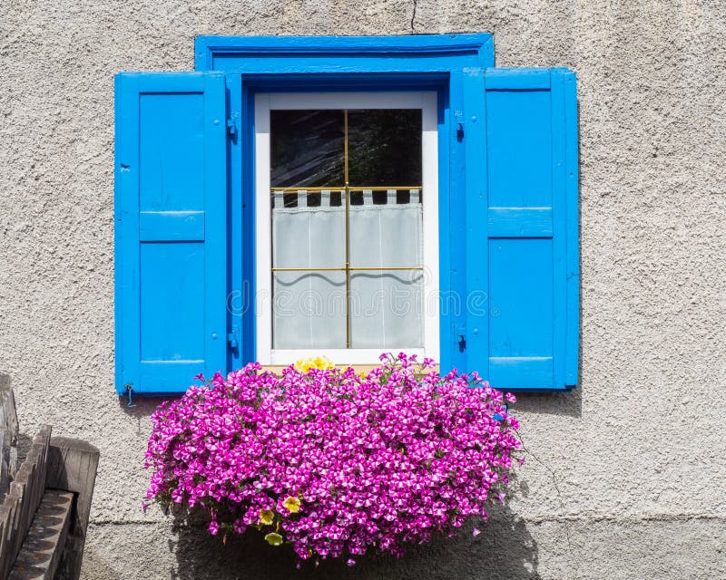 Traditional Flowered Windows at the Italian Alps and Dolomites Stock ...