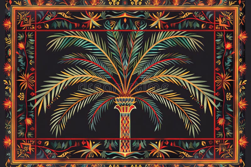 Traditional Folk Art Motifs Featuring Palm Tree Pattern. Lively Colors ...