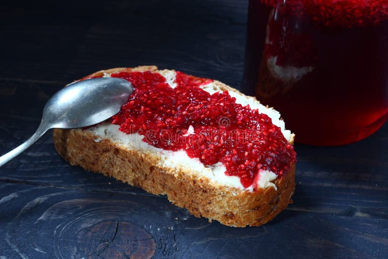 Traditional Food. Raspberry Jam and Bread with Butter Stock Image ...