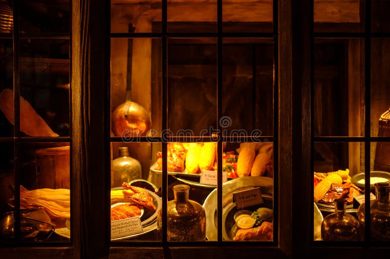 Traditional Food on the Table in Restaurant Window Stock Image - Image ...