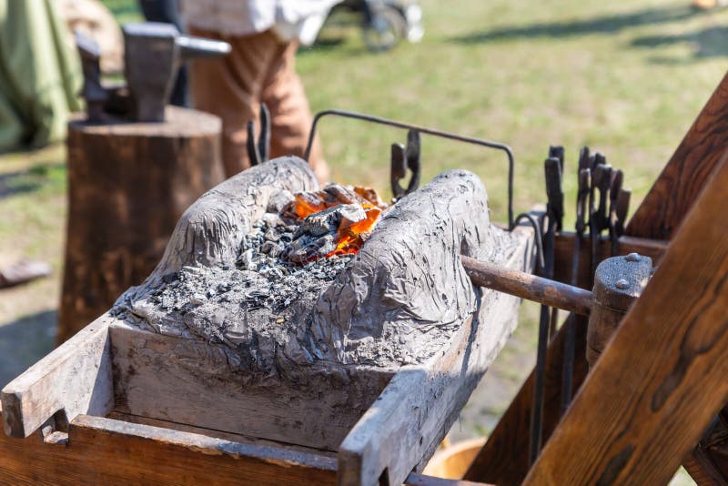 Traditional Forge in Working Condition, Kindled Coal in the Furnace ...