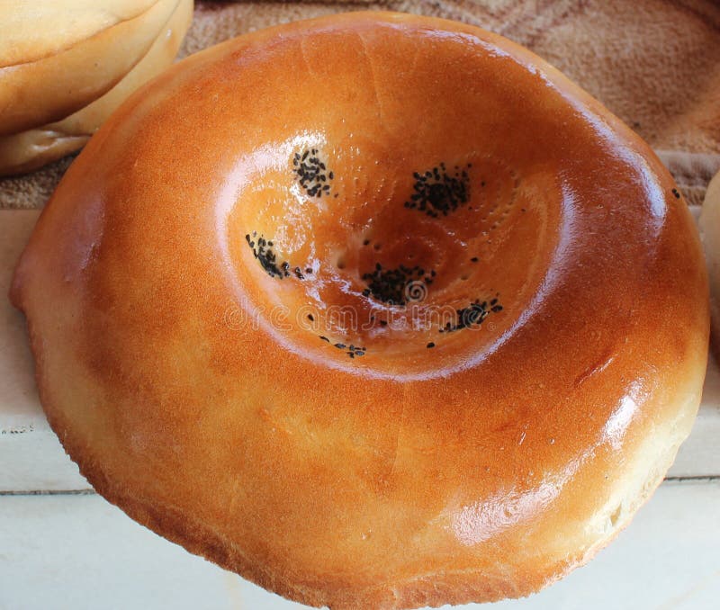 Traditional Form of Samarkand Bread with Black Sesame Seeds, Samarkand ...