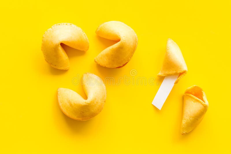 Traditional Fortune Cookies on Yellow Table Top-down Stock Image ...
