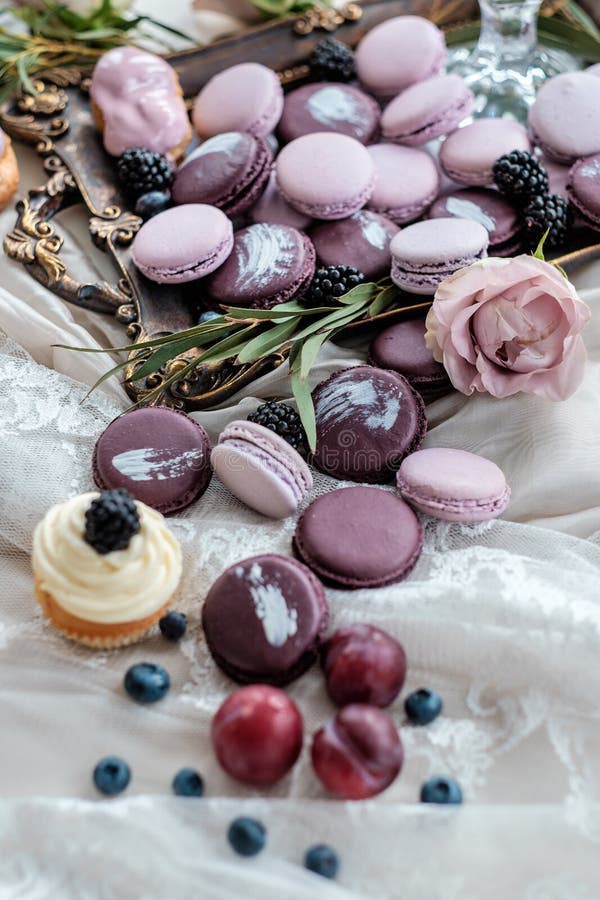 Traditional French Desserts on a Table in Interior Stock Image - Image ...