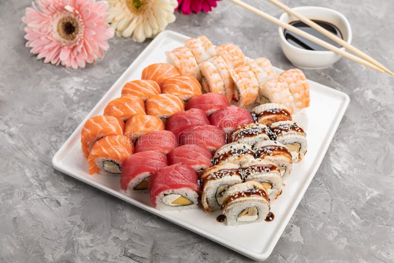 Traditional Fresh Japanese Sushi with Souse Stock Photo - Image of ...