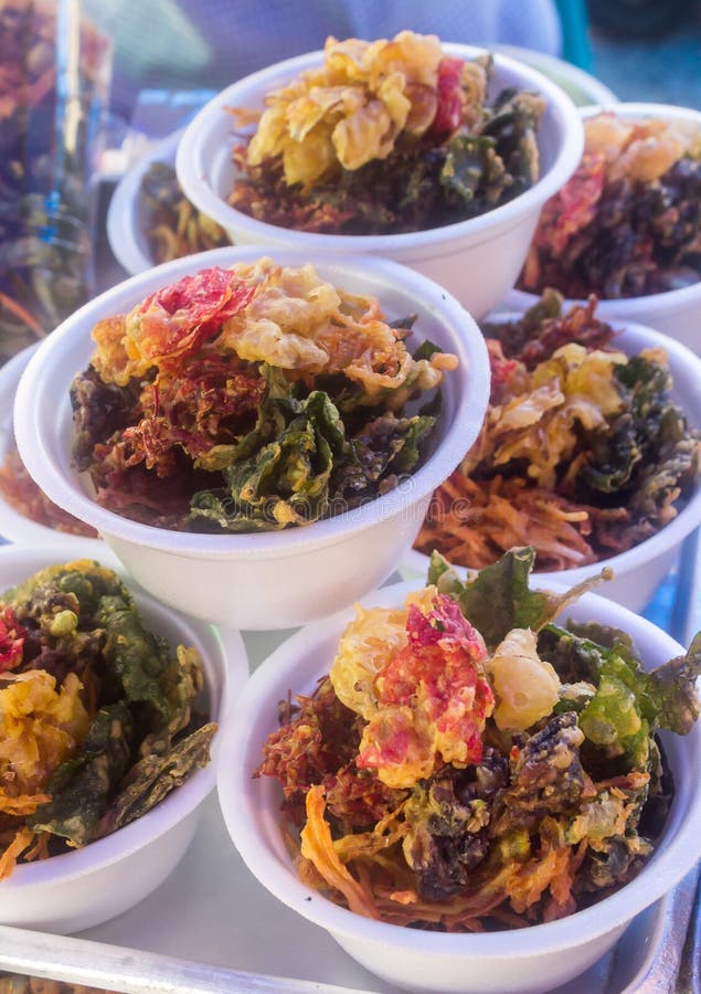 Traditional Fried Flowers and Leafs Snack Stock Photo - Image of snack ...