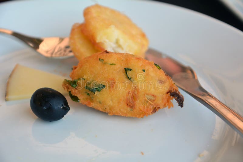 Traditional Fried Spanish Fish Cod Croquettes. Stock Photo - Image of ...