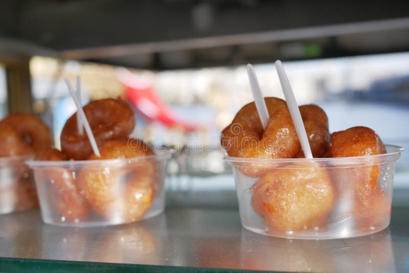 Traditional Fried Sweets Lokma with a Plastic Spoon Stock Image - Image ...