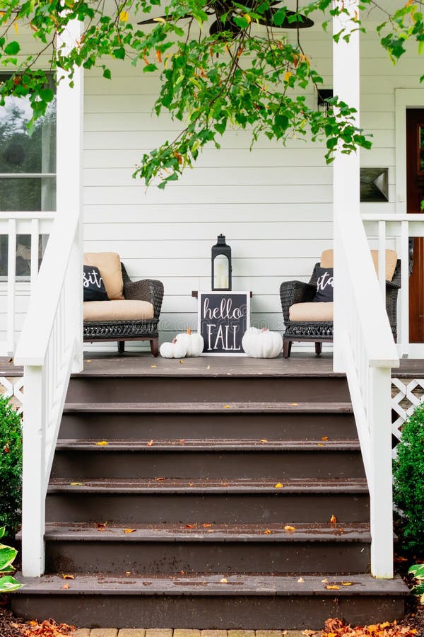 Traditional Front Porch Decorated with Stylish Fall Decor Stock Image ...