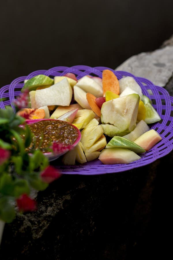 Traditional Fruit Salad Called Rujak Stock Photo - Image of snack ...