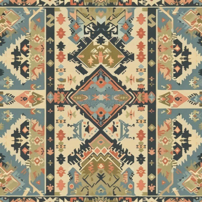 Traditional Geometric Tribal Pattern Rug Design Stock Photo - Image of ...