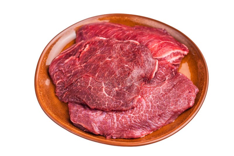 Traditional German Beef Cheeks, Raw Meat in Plate Isolated on White ...