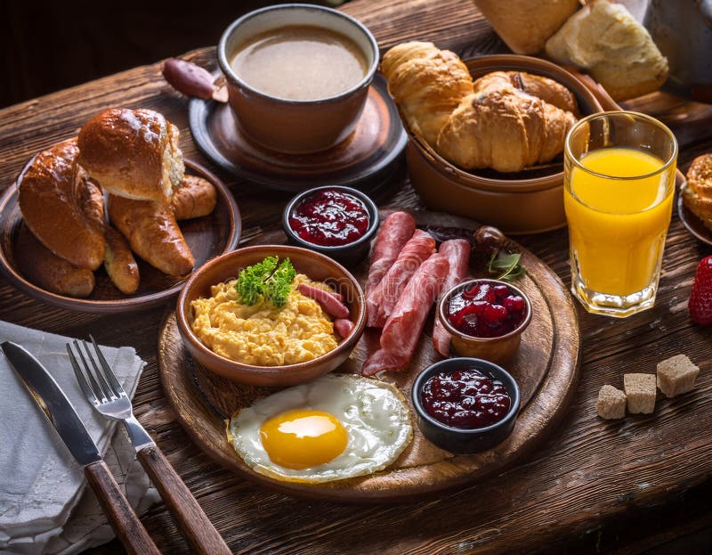 A Traditional German Breakfast Spread on a Rustic Table Stock ...