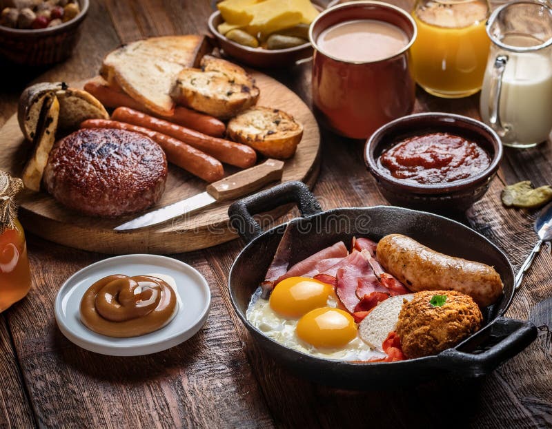 A Traditional German Breakfast Spread on a Rustic Table Stock ...