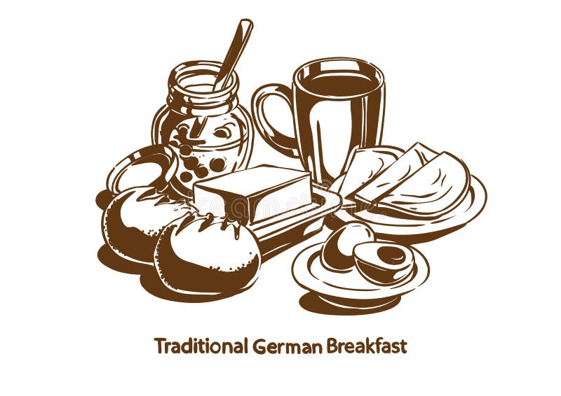 Traditional German Breakfast Stock Vector - Illustration of pastry ...
