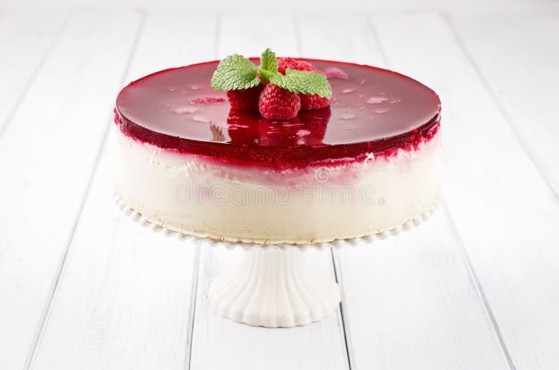 Traditional German Cheesecake with Cherry and Raspberry on a Cake Plate ...