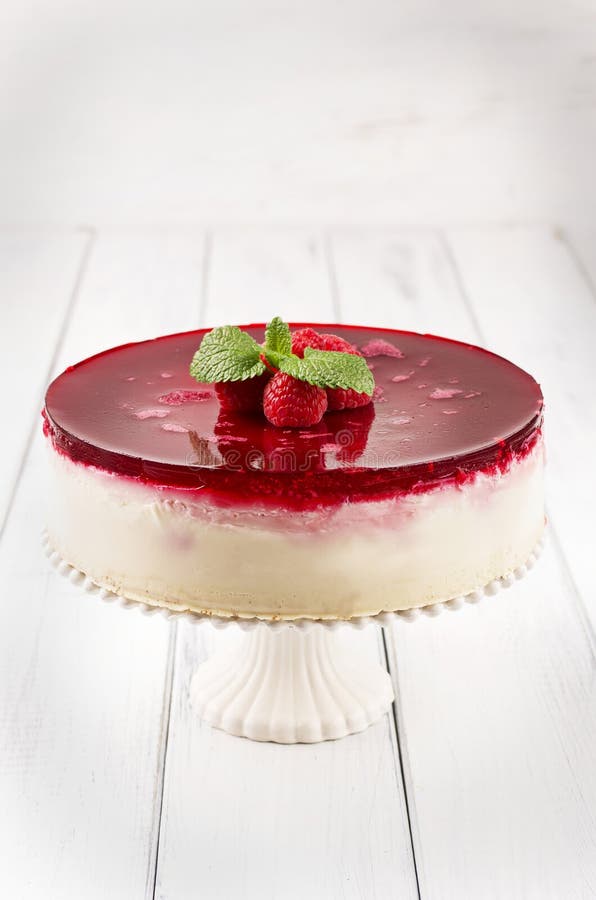 Traditional German Cheesecake with Cherry and Raspberry on a Cake Plate ...