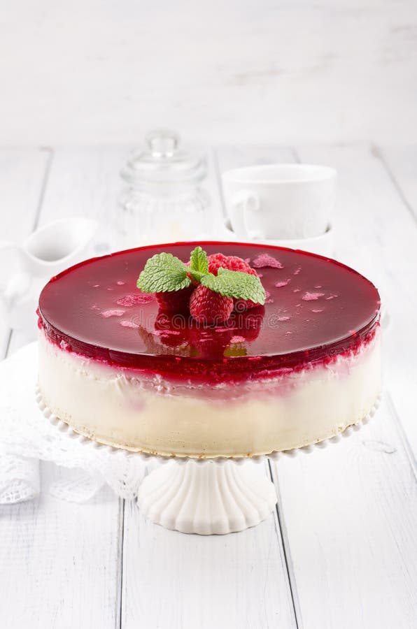 Traditional German Cheesecake with Cherry and Raspberry on a Cake Plate ...