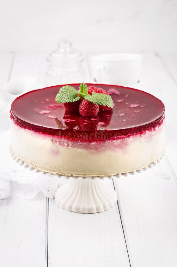 Traditional German Cheesecake with Cherry and Raspberry on a Cake Plate ...