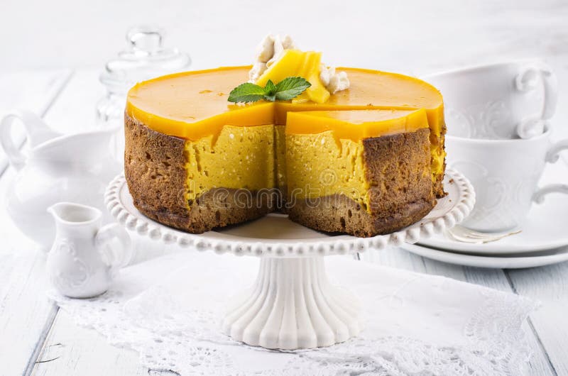 Traditional German Cheesecake with Mango on a Cake Plate Stock Image ...