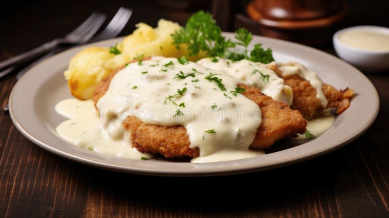 Traditional German Pork Schnitzel with Cream Sauce Stock Photo - Image ...