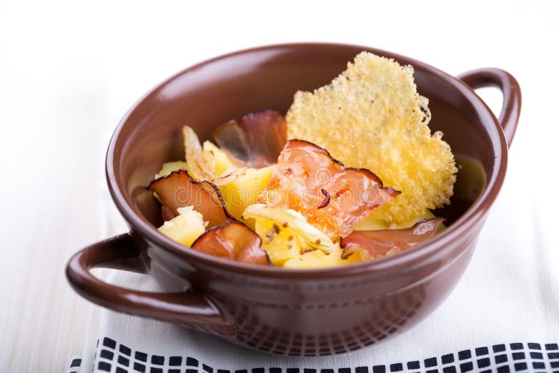 Traditional German Potato Salad with Bacon Stock Image - Image of ...