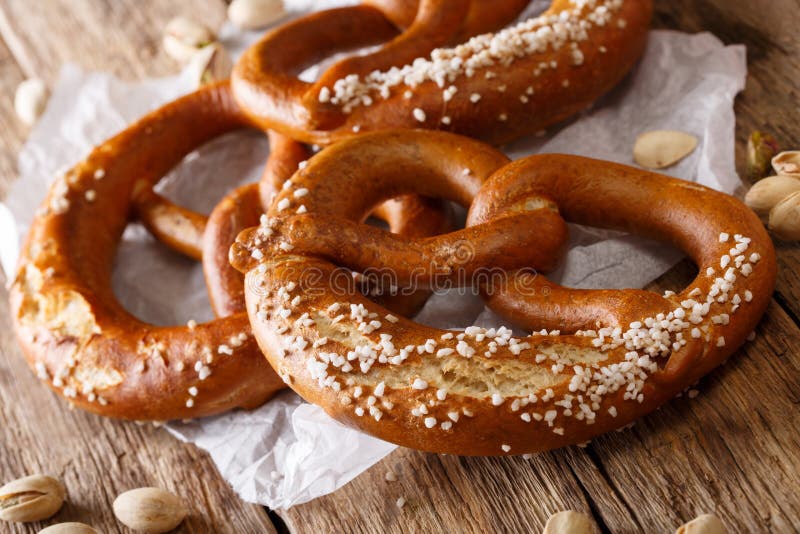 Traditional German Salted Pretzel Bread Macro on the Table. Hori Stock ...